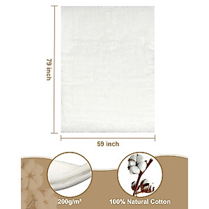 PLANTIONAL Natural Cotton Batting for Quilts: 59-Inch x 79-Inch Light Weight Purely Natural All Season Quilt Batting for Quilts, Craft and Wearable Arts
