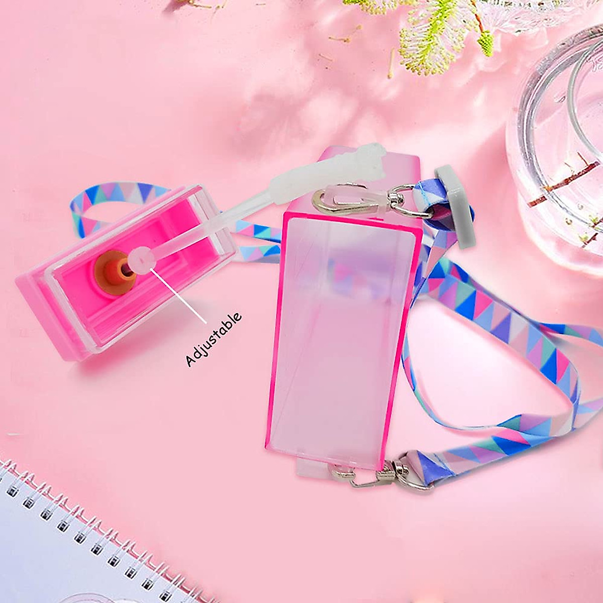 AGUDOU Cute Water Bottles with Straw, Sports Popsicle Water Bottle with Adjustable Shoulder Strap, Creative Portable Ice Cream Popsicle Cup for School Kids Girls Drinking Bottles Camping (pink)