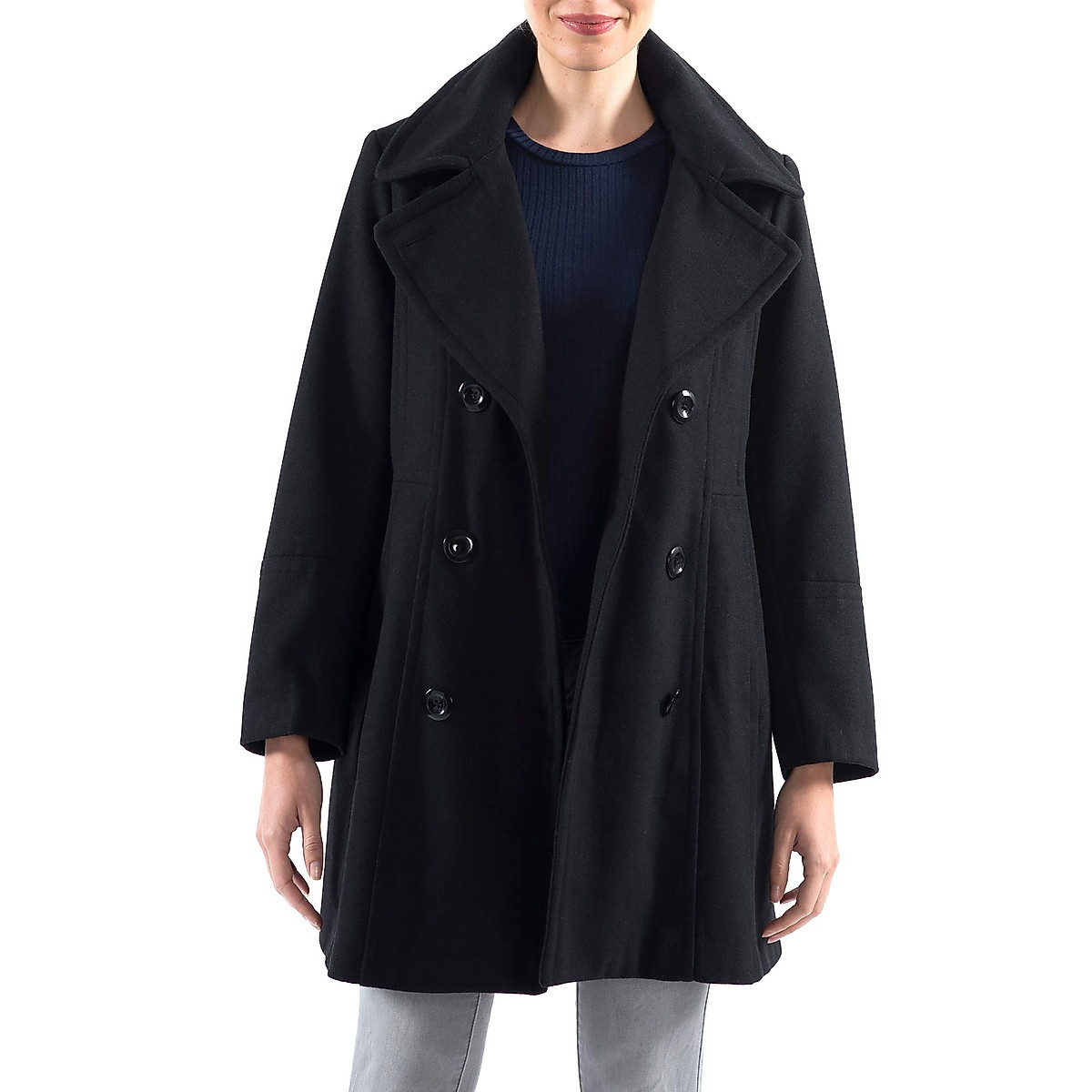 Alpine Swiss Norah Women’s Wool Blend Peacoat Runs Large – Double-Breasted Jacket with Flattering Fit Black XL