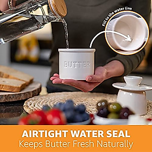French Butter Crock for Counter With Water Line, On Demand Spreadable Butter, Ceramic Bell Style Butter Keeper to Leave On Counter, French Butter Dish with Lid, White