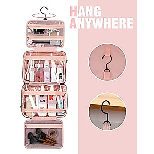 heouvo Hanging Travel Toiletry Bag for Women with Jewelry Organizer, Large Toiletry Bag with Shoulder Strap/Trolley Belt for Full Sized Toiletries and Cosmetics Shampoo Makeup (Black)