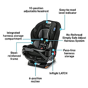 Graco Extend2Fit 3 in 1 Car Seat Featuring Anti-Rebound Bar, Ride Rear Facing Longer, Up to 50 Pounds, Prescott