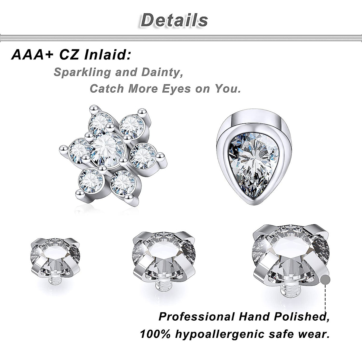 Ocptiy Dermal Piercing Jewelry Kit Dermal Tops 14G G23 Titanium Dermal Anchor Internally Threaded Flower Heart Dermal Replacement Piercing diamond Gen CZ Tops Balls Jewelry for Women Men 6mm 8mm