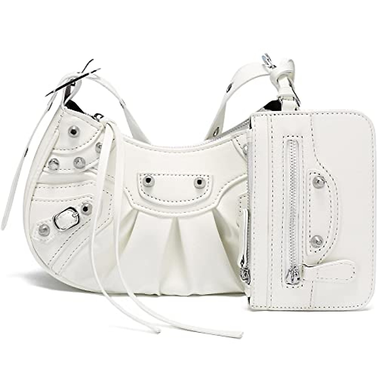 CATMICOO Shoulder Bag for Women Punk Style Rivet Satchel Handbags Y2K Purse with Removable Zipped Pouch