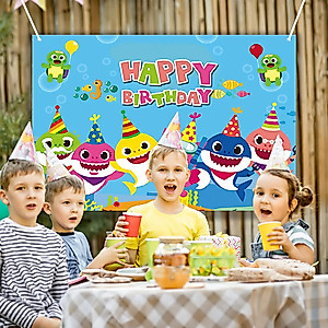 Retyshia 5x3Ft Happy Birthday Backdrops Shark Theme Birthday Party Backdrop Decoration Cake Table Banner Baby Shower Newborn Photography Background (YYK01BD52-0453)