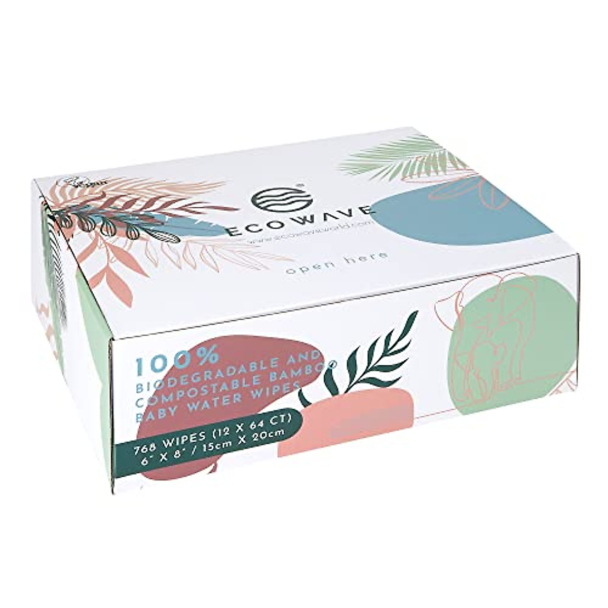 ECO WAVE Baby Wipes, 100% Biodegradable & Compostable Eco-Friendly Bamboo Water Wipes, Unscented, Hypoallergenic, Vegan, Alcohol-Free, Suitable For Sensitive Skin, 768 Wipes