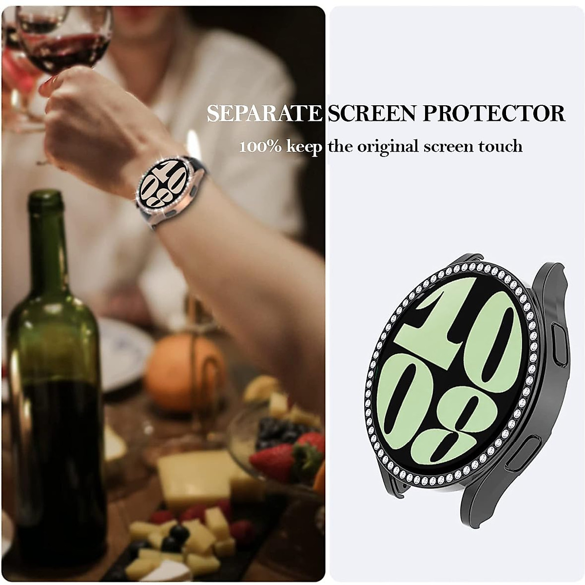 ALMNVO 4+4 Pack Tempered Glass Screen Protector for Samsung Galaxy Watch 6, 40mm, Diamond Design, Easy Installation, Water Resistant