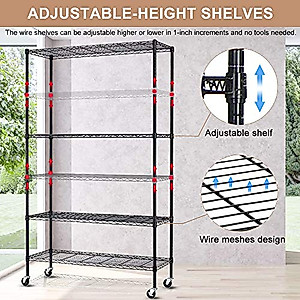 6 Tier Wire Shelving Storage Metal Shelf Standing Shelf Units NSF Shelf Height Adjustable Garage Shelving 48"x18"x82" with Wheels/Feet Levelers 2100lbs Capacity Commercial Shelving, Black