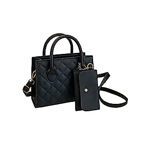 SHENHE Women's Quilted Leather Top Handle Totes Shoulder Square Bag Handbags with Wallet Black One Size