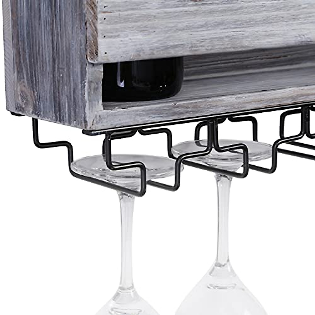 Satauko Wooden Wine Rack for 4 Long Stem Glass Storage, Wall Mounted Wine Bottle Holder for Living Room Display, Rustic Floating Wine Shelf Organizer for Home Kitchen Décor.(Gray)