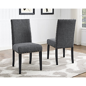 Roundhill Furniture Biony Gray Fabric Dining Chairs with Nailhead Trim, Pack of 2
