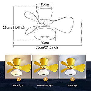 Ceiling Fan with Light and Remote Control,64W Modern LED Ceiling Light for Kids, 6 Speeds, 3 Colors Changing, Dimming Low Profile Fan Chandeliers for Girls Boy Bedroom, Children's Room,55CM,Black