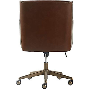 Tommy Hilfiger Belmont Home Office Chair Adjustable Height and 360 Swivel for Computer Desk, Stainless Steel Base with Smooth Rolling Casters, Bonded Leather Upholstery, Cognac Brown
