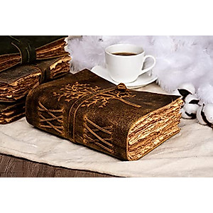 Vintage Leather Journal Tree of Life - Leather Bound Journal - Vintage Deckle Edge Paper - Sketchbook - Journal for Women Men - Book of Shadows by LEATHER VILLAGE (Distressed Brown, 8 inchesX6 inches)