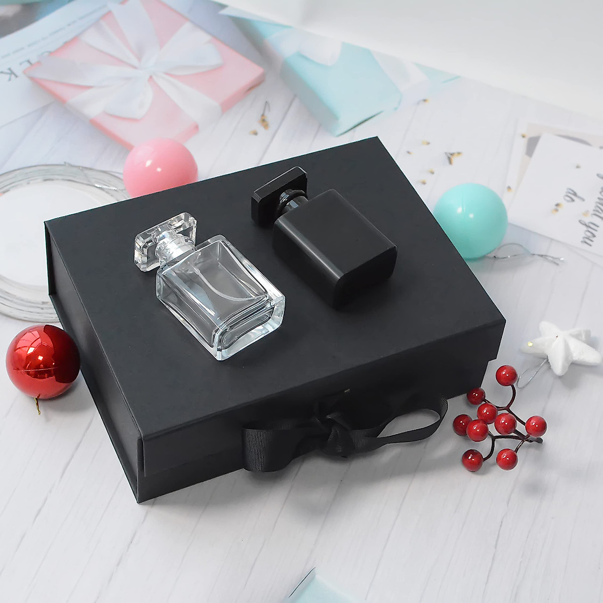 Large Black Luxury Magnetic Gift Box with Lid, Ribbons and Gift Bag, 12.2x8.7x4 Inches, Great for Business, Christmas, New Year, Wedding, Birthdays, Groomsman, Husband, Father's Day, Presents Display and Packging