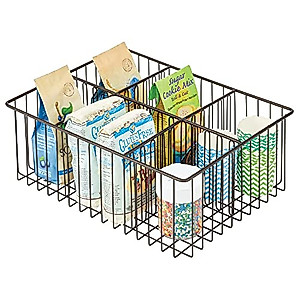 mDesign Farmhouse Decor Metal Wire Food Organizer Storage Bin Baskets for Kitchen Cabinets, Pantry, Bathroom, Laundry Room, Closets, Garage, 6 Sections - Bronze