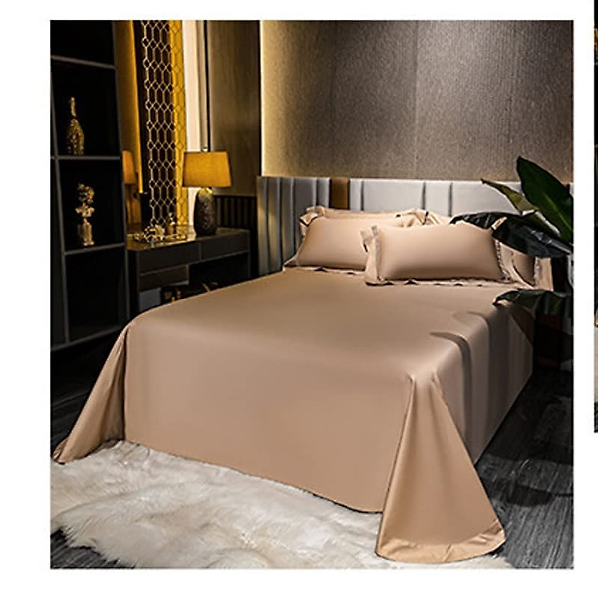 UpcoT Long Staple Cotton Hollowed Out Four-Piece Set Cotton Sateen Sheet Bed Cover Wide Brim Series (Color : Argento, Size : 200 * 230cm)