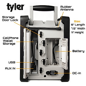 Tyler Bluetooth Jobsite Radio Speaker Wireless Battery Powered Or AC/DC - 100+ Feet Rang - USB - AUX Out - Full Band FM Radio - IPX5 Water Resistant - Outdoor Indoor Durable Portable Speaker TWS407