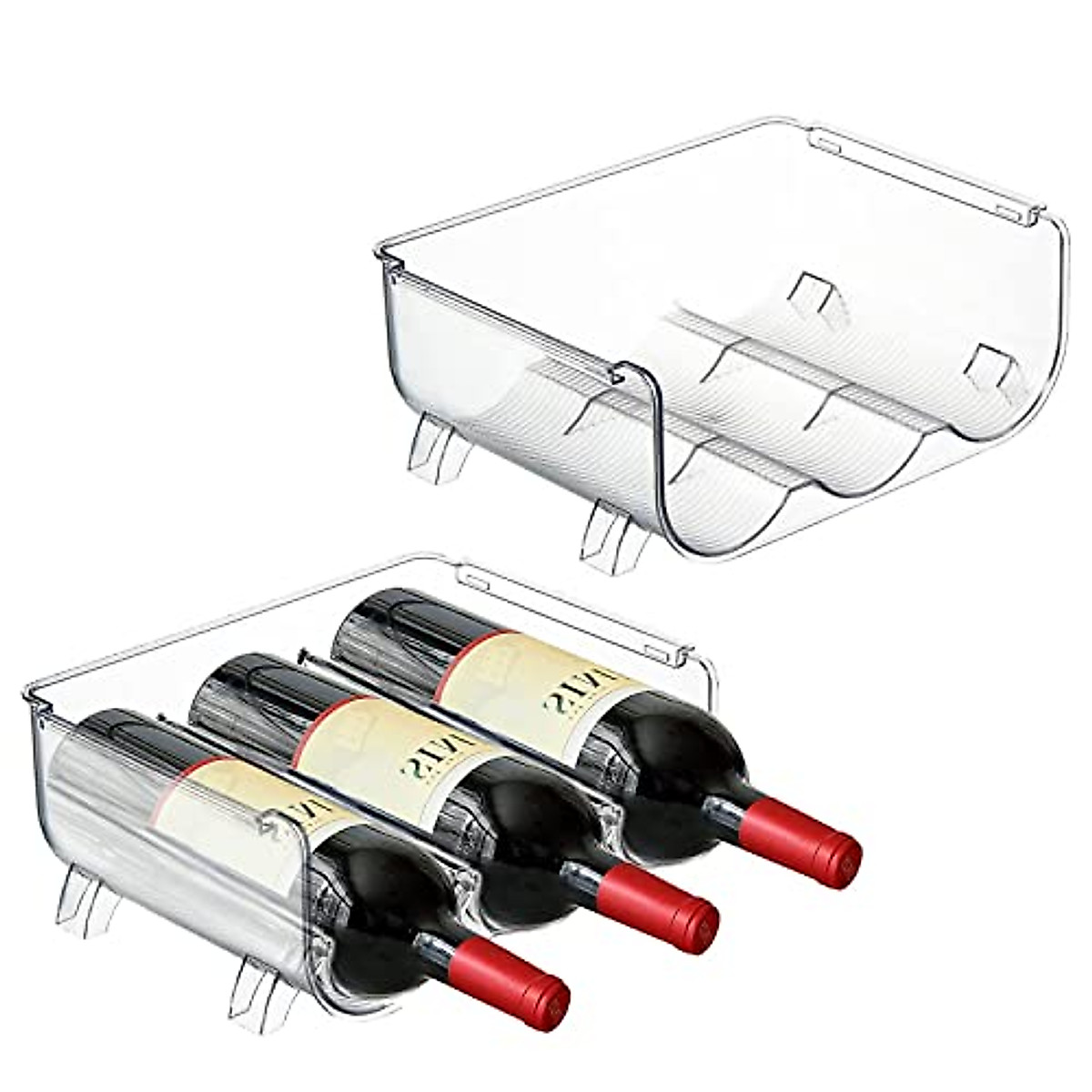 Clear Plastic Free-Standing Stackable ６ Bottle Storage Holder Rack - Water, Wine, and Drink Organizer Shelf for Kitchen Countertop, Cabinet, Pantry, Fridge