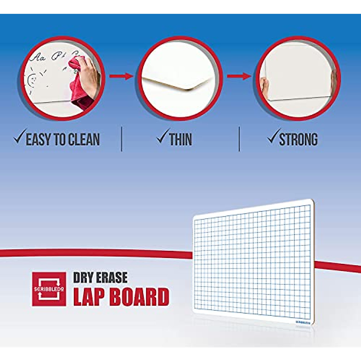 SCRIBBLEDO Dry Erase Grid Whiteboard 9" x 12" Double Sided Graph White Board with Grid Lines for Kids and Students Portable Dry Erase Lapboards for Home School and Classroom