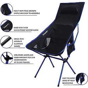 FBSPORT 2 Pack Portable Camping Chairs Long Back Lightweight Backpacking Chair Compact & Heavy Duty for Camp, Backpack, Hiking, Beach, Picnic, with Carry Bag