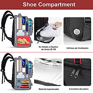 Gym Backpack with Shoe Compartment, Large Travel Backpack for Men Women Airline Approved, 17 Inch Laptop Backpack with USB Charging Port Anti Theft College School Computer Bag Business Work, Black