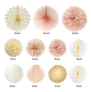 Champagne-Gold Beige Fall Boho Birthday Party-Decorations - 21pcs Autumn Neutral Retro Happy Banner,Girl One Sweet Peach Paper Streamers Lanterns,Tissue Pom Poms Fan,Rustic Backdrop Decor Huglony