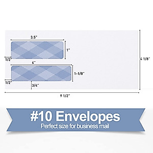500 #10 Double Window Security Envelopes, PANDRI NO.10 Self-Seal Window Envelopes Designed for Invoices and QuickBooks, Business Statements & Documents - Number 10 Size 4 1/8 Inch X 9 1/2 Inch- 24 LB