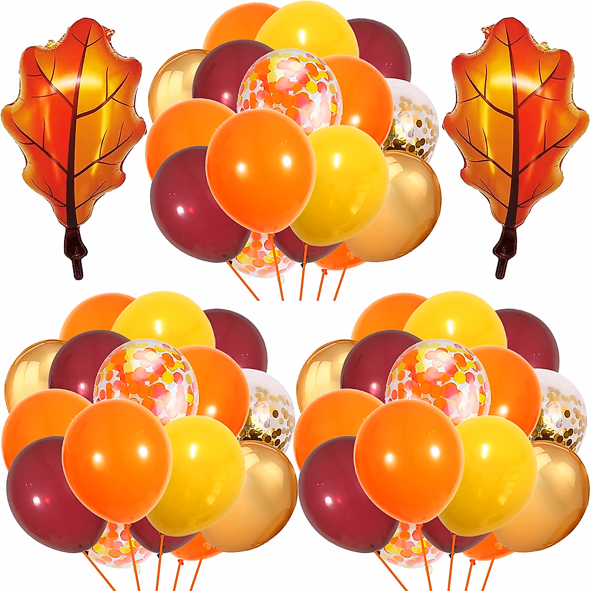 62 PCS Maple Leaves Fall Balloons, 12 Inch Orange Yellow Burgundy Gold and Confetti Balloons with Maple Leaves Foil Balloons for Fall Theme Thanksging Day Party Decoration