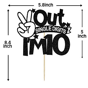 Out Single Digits I'm 10 Cake Topper, Double Digits 10, for Boys Girls 10th Birthday Decorations, Happy 10th Bithday Decorations Black Glitter