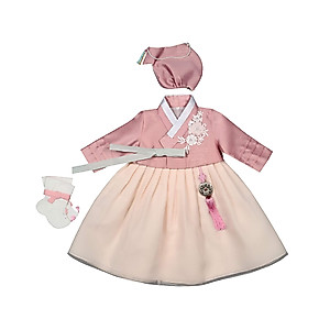 100 Day Birth Hanbok Korea Traditional Dress Lovely Dusty Pink Top Chiffon Layers Skirt