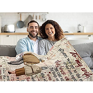 butldy to My Wife Blanket Gifts, Romantic Anniversary Valentines Birthday Christmas Thanksgiving Gift for Couples, Soft Warm Fuzzy Fleece Sofa Bed Fall Throw Blankets (to My Wife-Beige, 60'' x 50'')