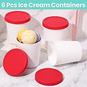 Tioncy 6 Pcs Ice Cream Containers 1 Quart Freezer Storage Tubs with Lids Reusable Round Ice Cream Tub for Homemade Ice Cream Sorbet Gelato Yogurt Storage (Red)