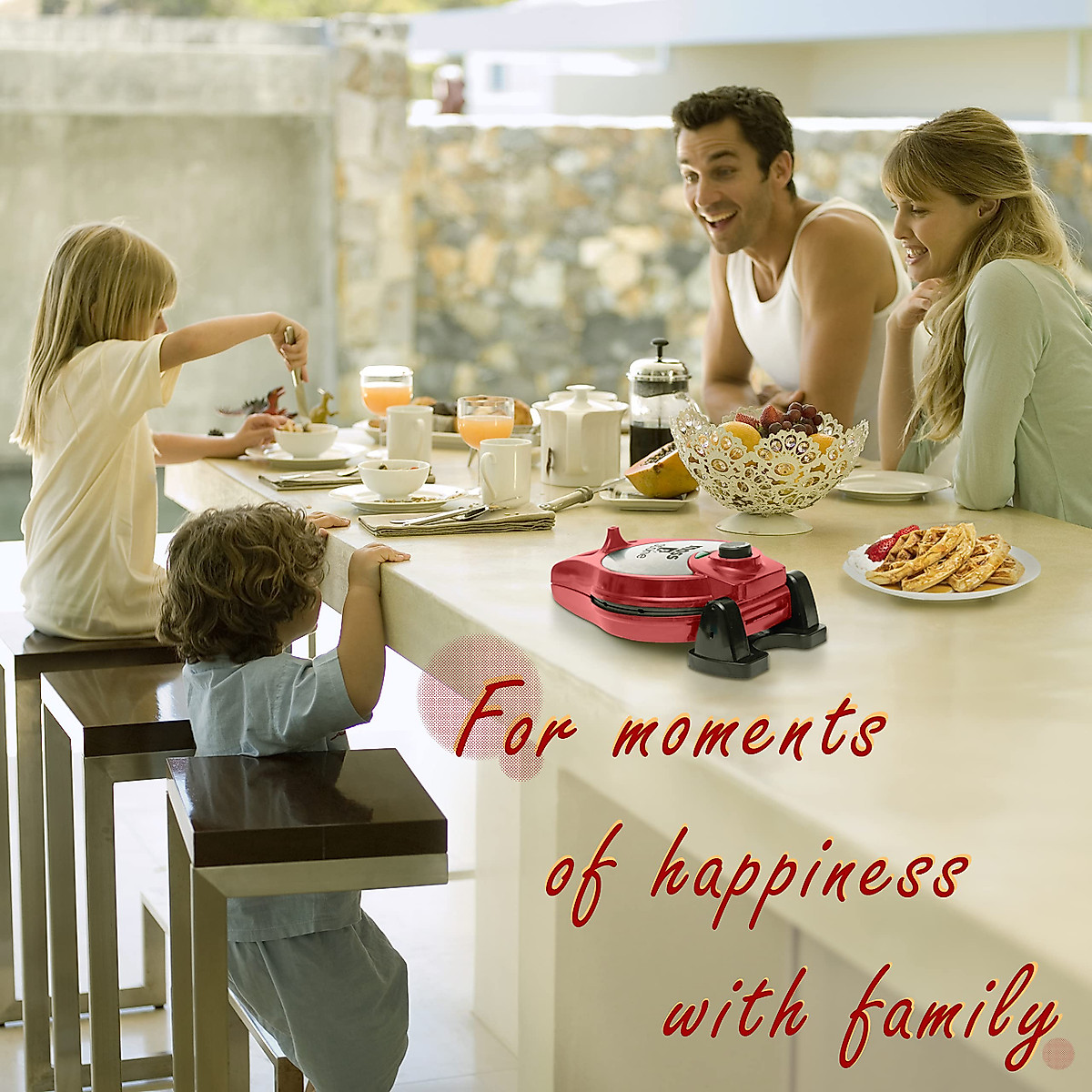 Moss & Stone Red Belgian Waffle Maker, Electric Waffle Machine, Flips & Non-Stick Grids, Temperature Control, Round Waffle