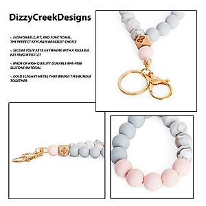 dizzy creek designs Silicone Key Ring Bracelet for Women - Unique Stylish Beaded Bangle Wristlet Keychain (Peach)