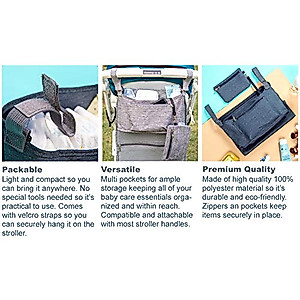 Simple Being Baby Stroller Organizer, Universal Fit Storage Compartments Travel Accessories Bag (Black)