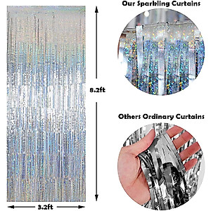 Graduation Party Decorations Purple Silver Black 2024/Purple Black Graduation Decorations 2024/Birthday Decorations for Women Purple Silver Black Foil Fringe Curtains