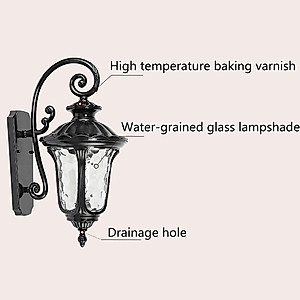 KAIKEA Outdoor Wall Lanterns Exterior Wall Mounted Sconce Light E27 Aluminum Waterproof Wall Light Fixtures for Home Patio Garden Garage Farmhouse Porch Lighting with Water Glass（Black）