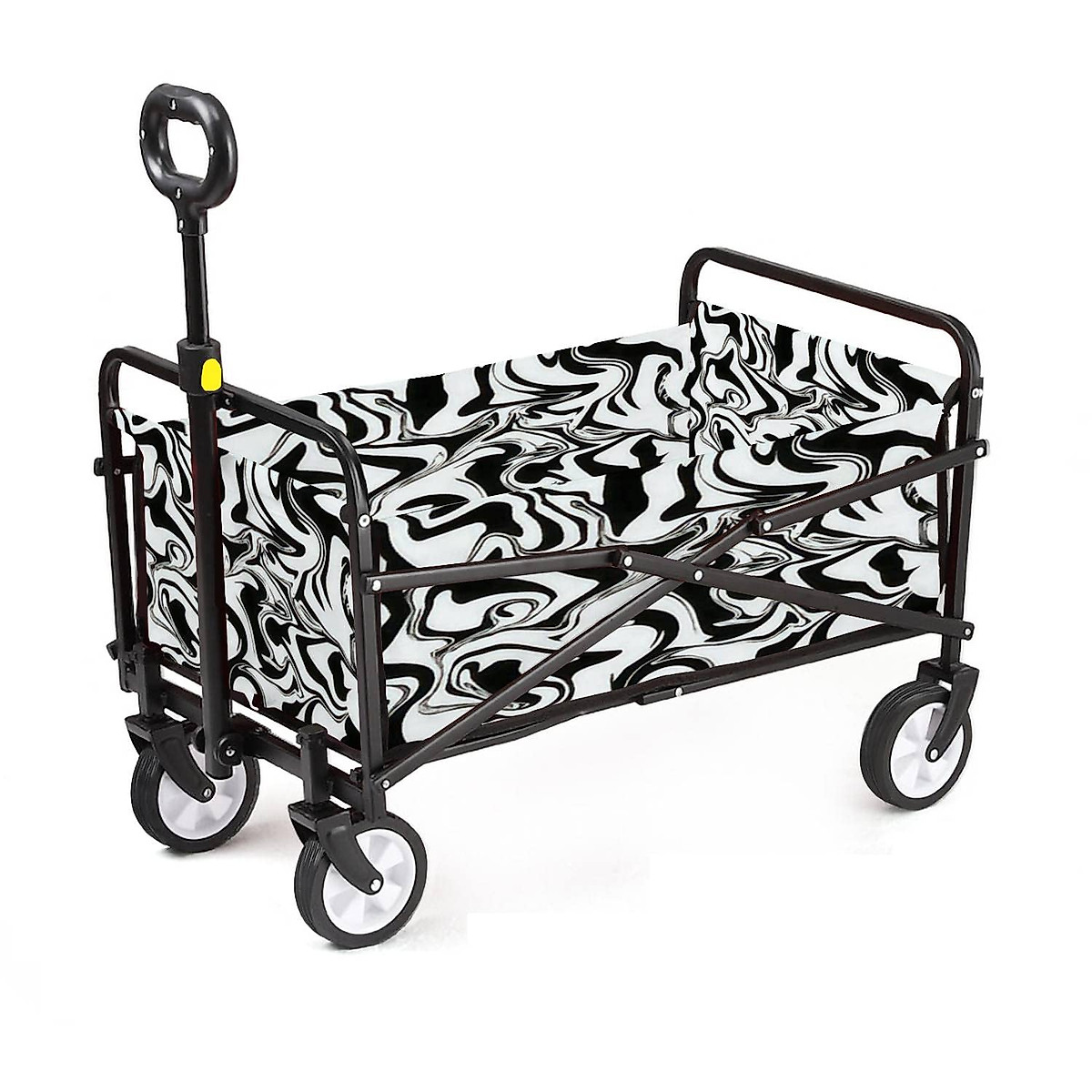 Outdoor Collapsible Wagon Black White Zebra Camping Shopping Garden Cart Heavy Duty Wagon Adjustable Portable Utility Folding Wagon with Wheels