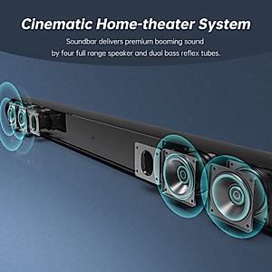 BESTISAN Sound Bar, 80 watts 33.5 inch Sound Bars for TV with Bluetooth 5.0, 3 EQs, Bass Adjustable, HDMI-ARC/Optical/Coaxial/Aux/USB Connection for Home Theater, Gaming, PC, Projectors, 2024 Version