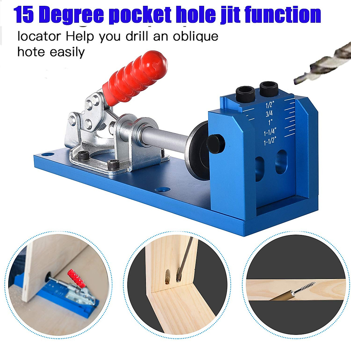Pocket Hole Jig Kit Dowel Drill Joinery Screw Kit All-In-One Aluminum System Set Jig Wood Woodwork Guides Joint Angle Tool Carpentry Locator