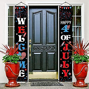 4th of July Banner Fourth of July Decorations Patriotic Porch Sign Black Independence Day Hanging Banner for Home Memorial Day Party, God Bless America (classic style)