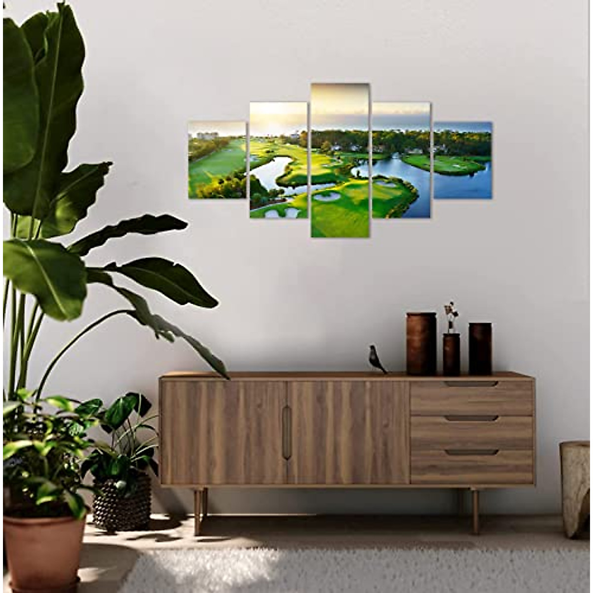 Golf Course Wall Art Sunrise Canvas Painting Sport Poster Prints Framed Picture for Living Room Office Bedroom Basement Home Decor (50Wx24H)