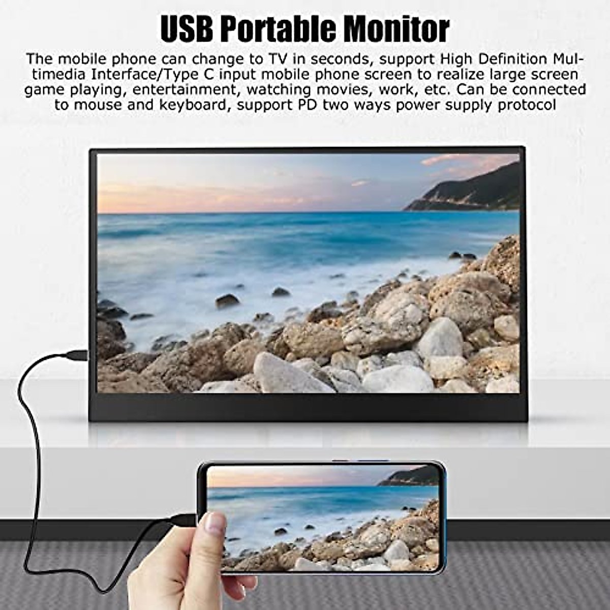 GOWENIC Portable Monitor, IPS Ultra Thin FHD Gaming Monitor, 13.3in 15.6in HDR USB HDMI Computer Display, External Monitor for Laptop Phone Tablet, Freesync Technology (15.6 inch)