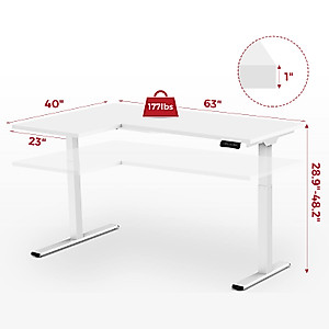 SANODESK 63-Inch Large Dual Motor L-Shaped Electric Height Adjustable Standing Desk - Reversible Panel - White Top/Black Frame - Ideal for Gaming, Home Office or Computer Workstation