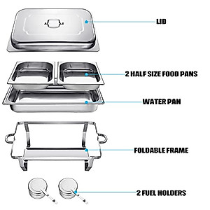 3 Packs Chafing Dishes Buffet Set, 8 Quart Buffet Servers and Warmers, Chaffing Servers Stainless Steel with 2 Half Size Food Pans, Rectangular Food Warmers for Parties Buffets