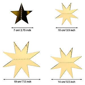 Bememo Christmas Star Garland 3D Hanging Paper Mixed Sizes Sparkly Star Banner for Christmas Tree Kid Room Wedding Birthday Party Decorations, 6 Pieces 65.6 Feet (Gold)