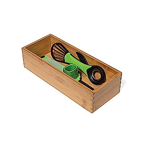 Lipper International Bamboo Utensil Holder Storage Box for Cooking Tools, Makeup, or Office Supplies, 5" x 12" x 3"