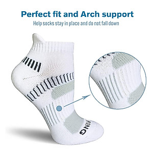 BERING Women's Athletic Running Cushioned Ankle Socks, Size 6-9, White/Grey, 6 Pairs