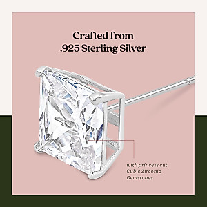 Sterling Silver Basket Set Square CZ Stud Earrings 12x12mm